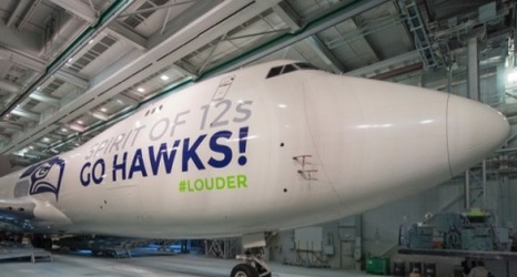 Boeing 747-8 Freighter painted in Seahawks livery