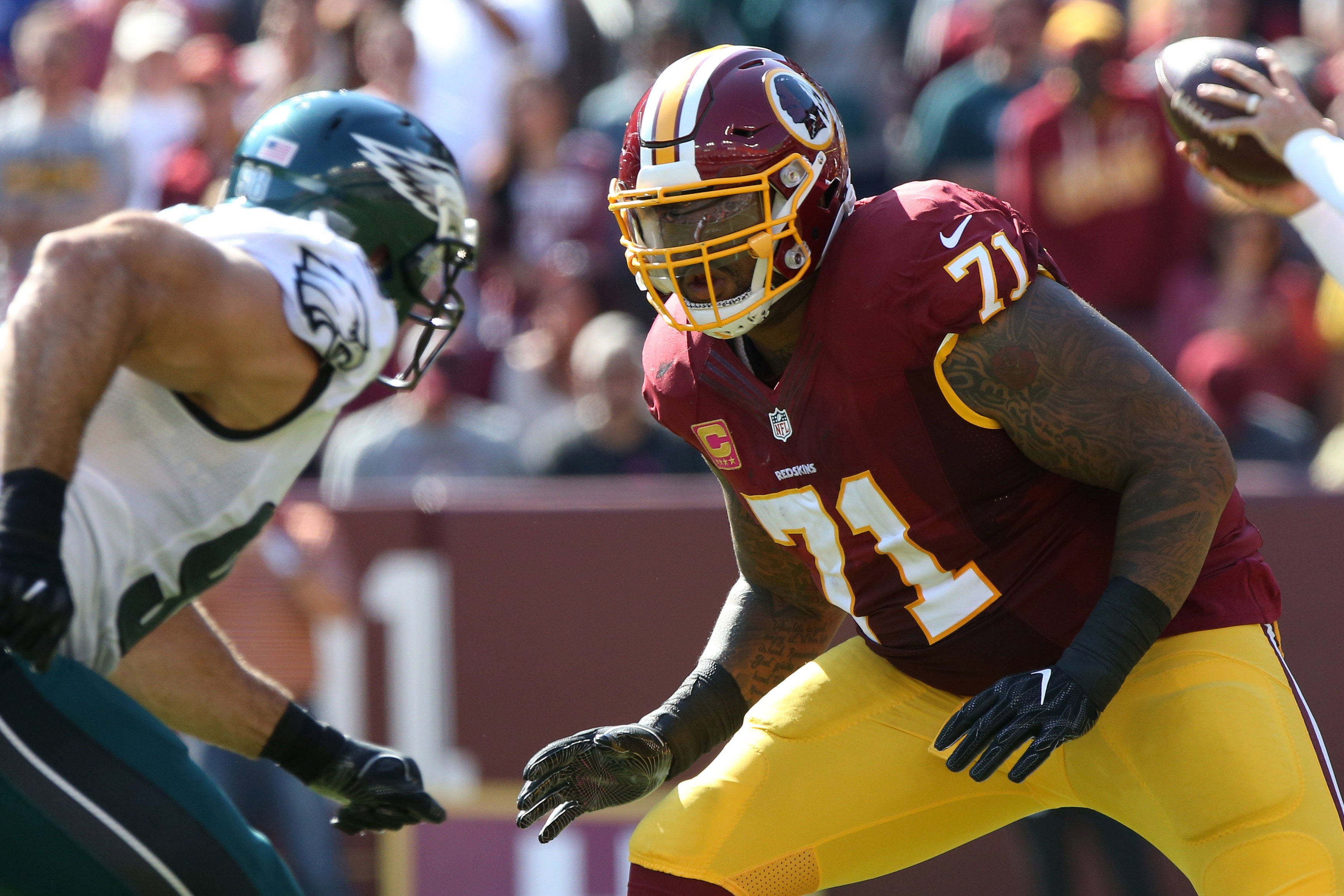 Trent Williams looks to lead young, improving Redskins offensive line