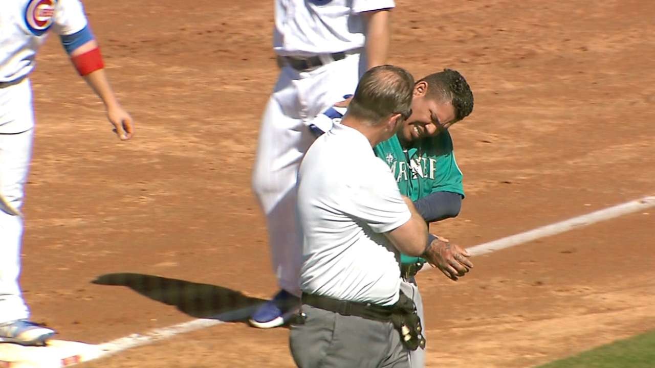 Felix hit by liner, sustains bruised right forearm