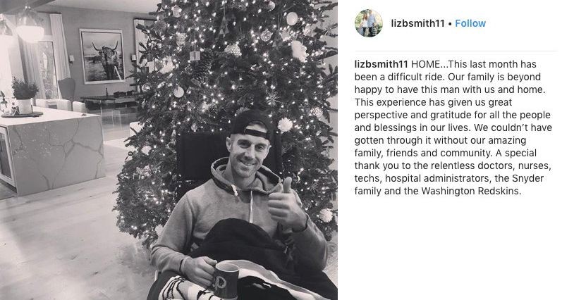 Alex Smith is back home and recovering from multiple leg surgeries