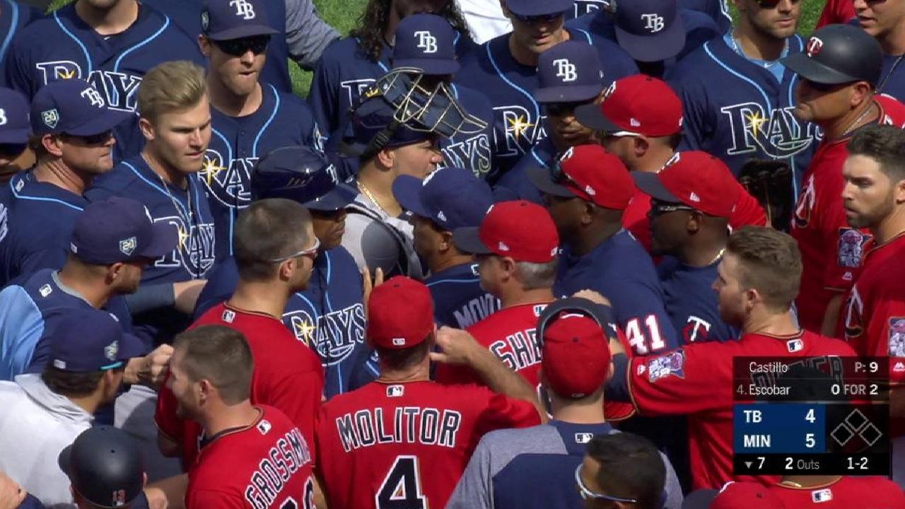 Escobar ejected as benches clear twice in 7th