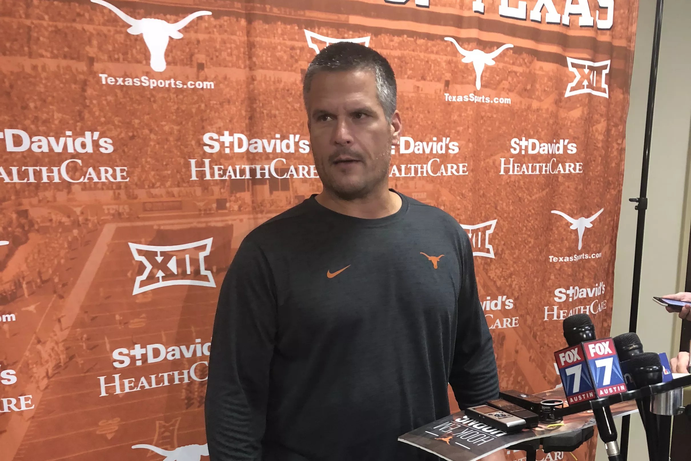 Todd Orlando discusses the Texas defense at the THSCA convention