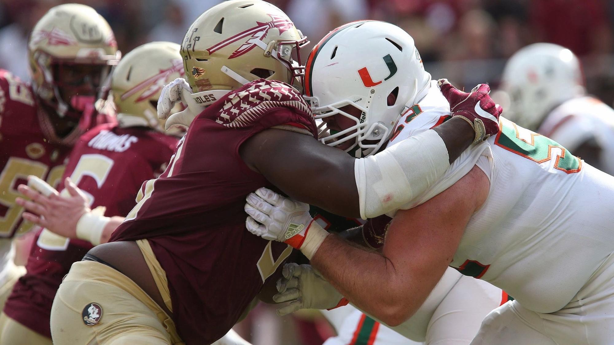 Hurricanes offensive line continues pushing to improve