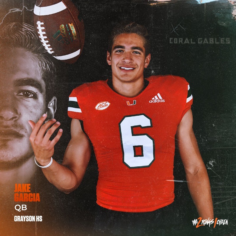 Four-star quarterback Jake Garcia is officially a Miami Hurricane