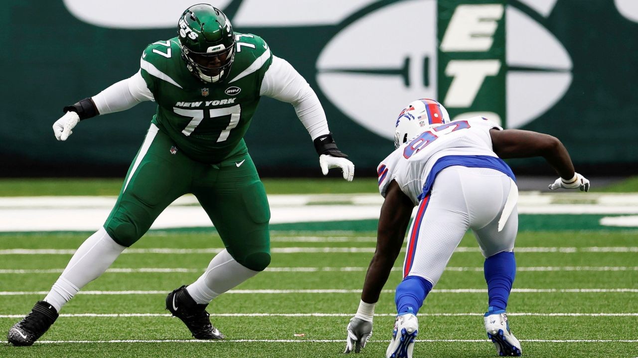 Jets' Mekhi Becton shows healthy attitude