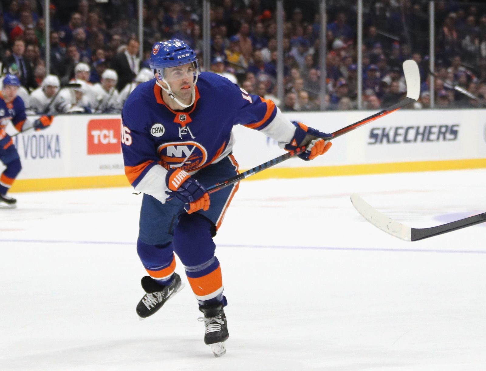 New York Islanders Cal Clutterbuck and Andrew Ladd are Skating