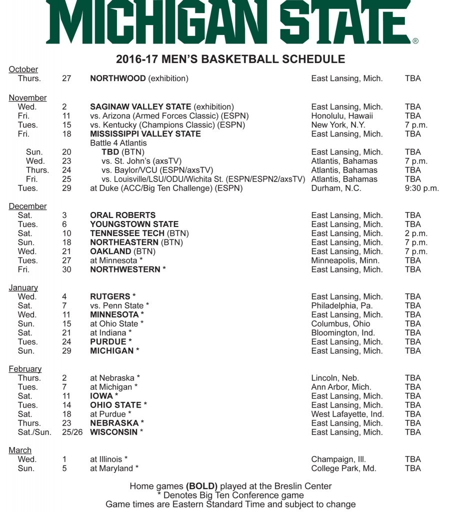 Michigan State Basketball & Head Coach Tom Izzo Unveil 2016-2017 Schedule!