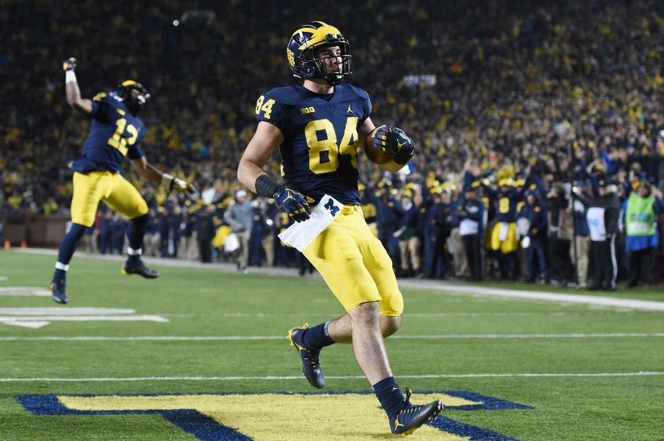 Photo surfaces of new blue end zone at Michigan Stadium