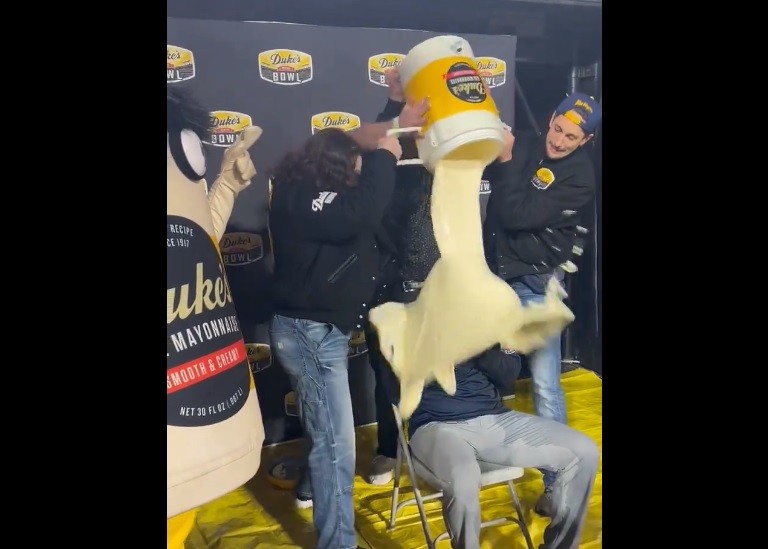 Watch: Neal Brown gets mayonnaise bath after Duke’s Mayo Bowl victory