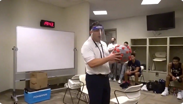 Josh Pastner gives players a COVID ball full of candy to smash after win