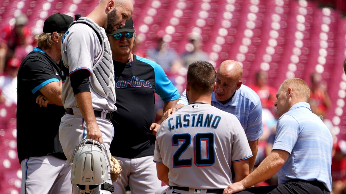Marlins Pitcher Daniel Castano Hit in Head by 104 MPH Line Drive
