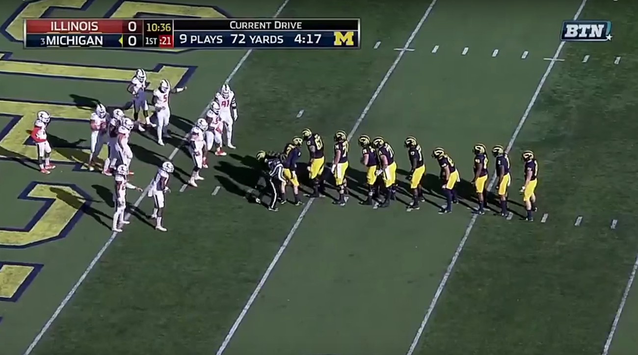 Michigan used its wacky 11-man I-formation again to score a touchdown