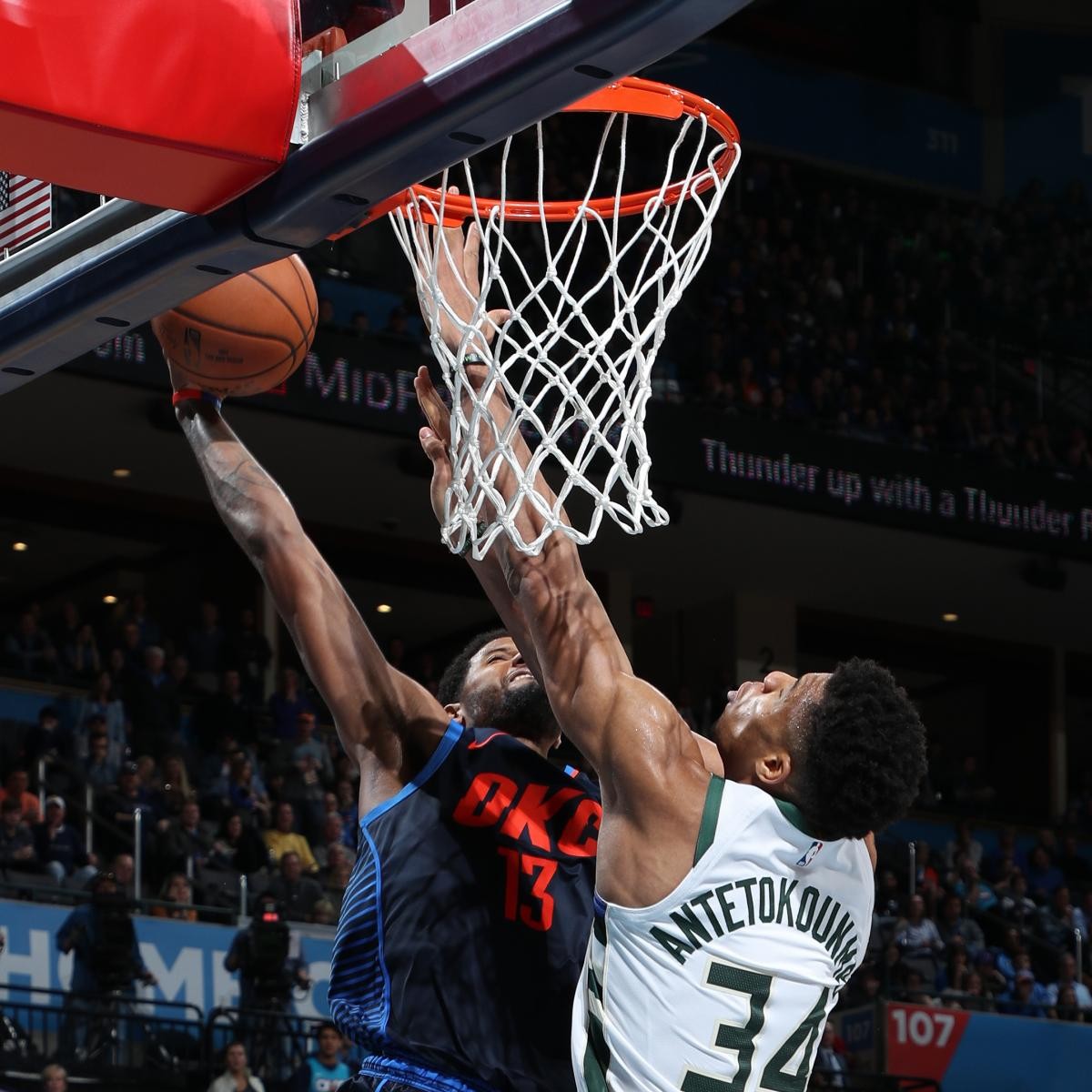 Watch Paul George Posterize Giannis on Vicious Dunk in Thunder's Win vs ...