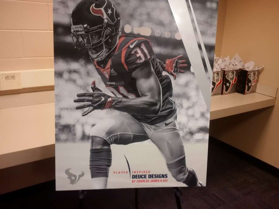 Texans' Charles James unveils 'Deuce Designs' hats and socks