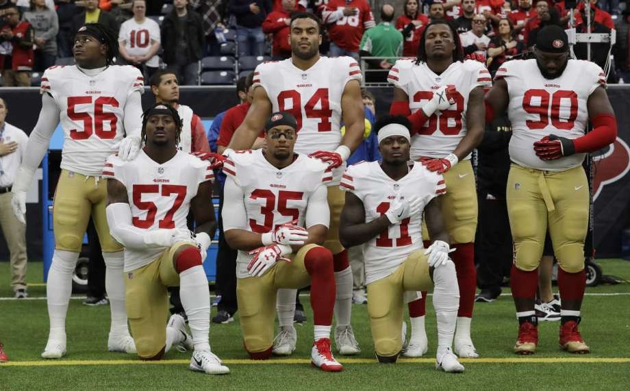 49ers players kneel during national anthem before Texans game