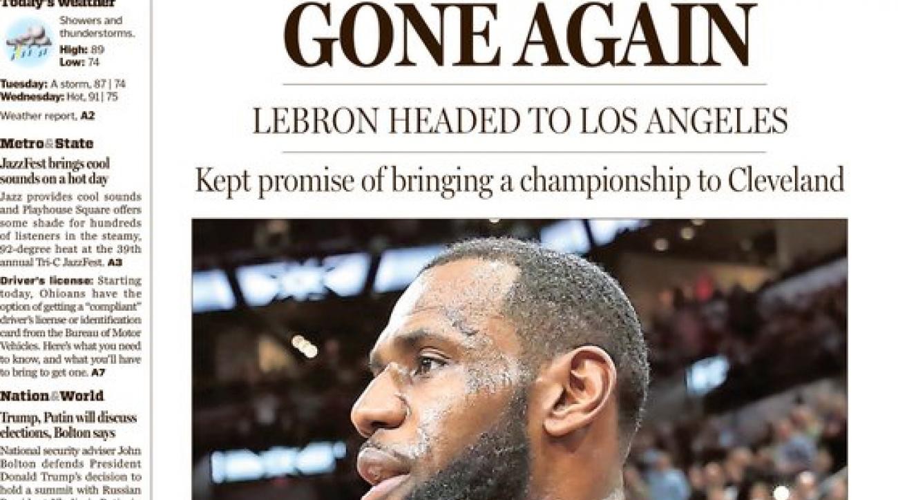 PHOTO: Cleveland Plain Dealer Bids Farewell To LeBron With 'Gone Again ...
