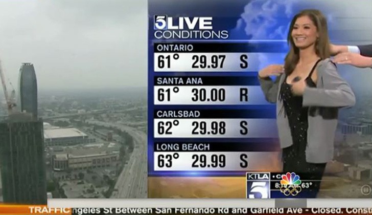 LA Weather Girl Wears Skimpy Cocktail Dress On Air, Is Made To Cover Up