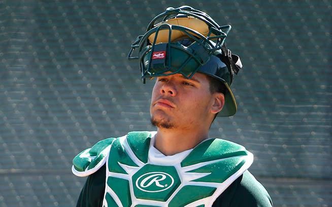 A’s catcher Bruce Maxwell kneels for national anthem
