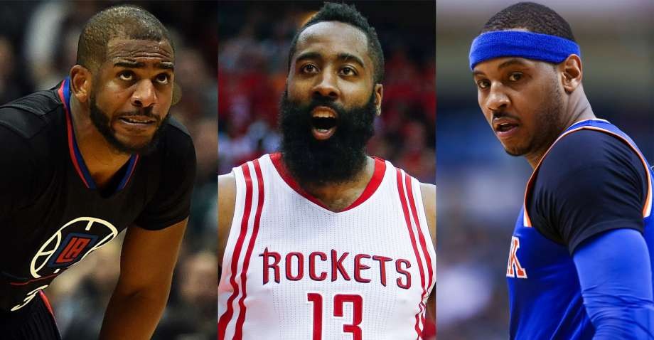 Rockets' James Harden, Chris Paul team up with Carmelo for pickup game