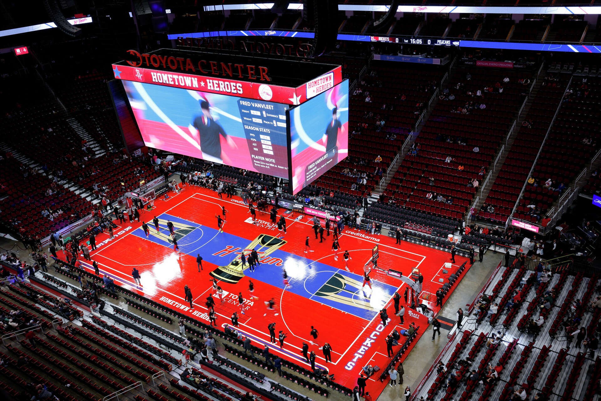 Rockets reveal first look of new blood-red NBA Cup court