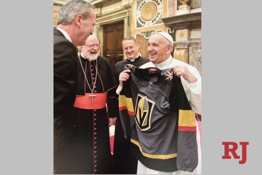 Pope Francis receives custom Golden Knights jersey